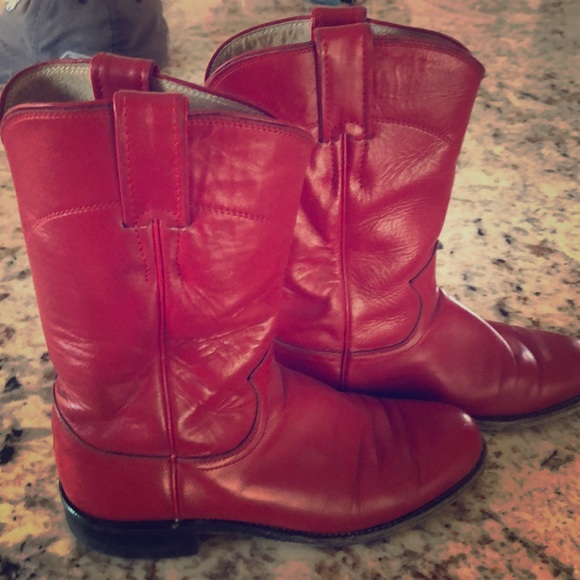 Shoes | Vintage Red Leather Cowboy Boots | Poshmark